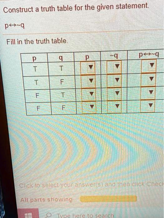 Solved Construct A Truth Table For The Given Statement Pe Q Fill In