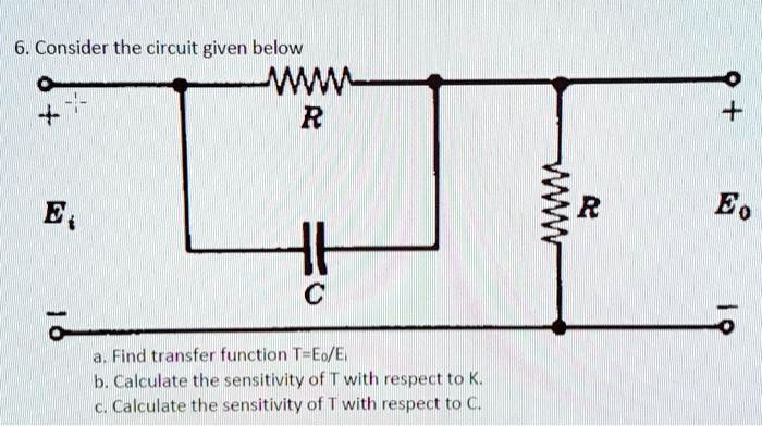 SOLVED: Consider the circuit given below: R E R Eo Find the transfer function T-Eo/l h ...