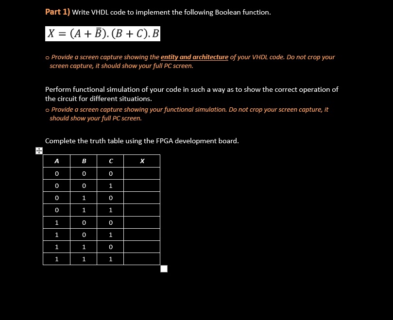 Solved Part 1 Write Vhdl Code To Implement The Following Boolean Function X A B B