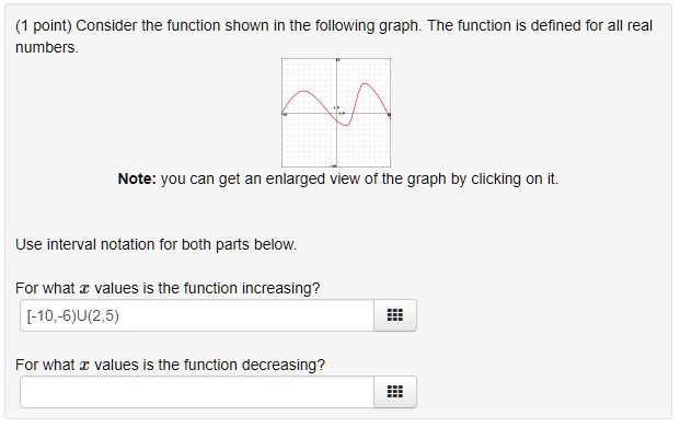 (1 point) Consider the function shown in the following graph. The ...