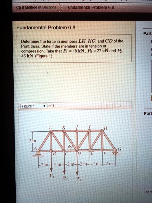 SOLVED: Ch6 Method of Sections Fundamental Problem 6.8 Part: Determine the force in members LK ...