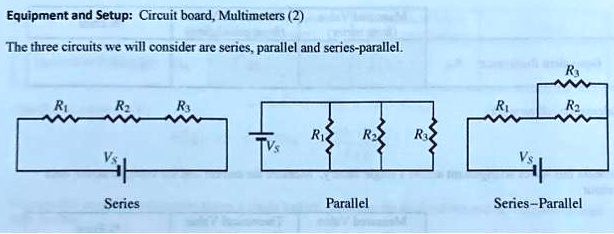 SOLVED: Equipment and Setup: Circuit board. Multimeters (2) The three circuits we will consider ...