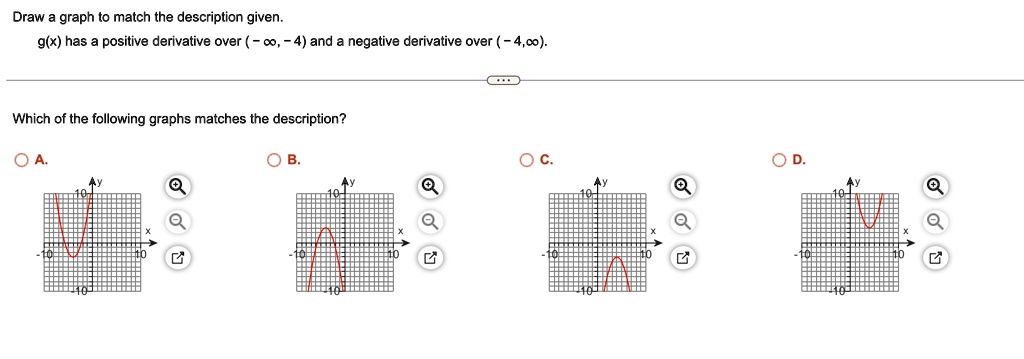 SOLVED: Draw graph to match the description given g(x) has positive derivative over 4) and ...