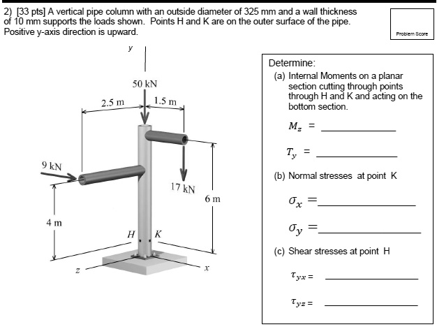 SOLVED: 2) [33 pts]A vertical pipe column with an outside diameter of ...