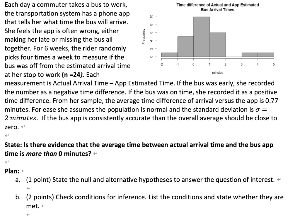 each day a commuter takes a bus to work time difference of actual and ...