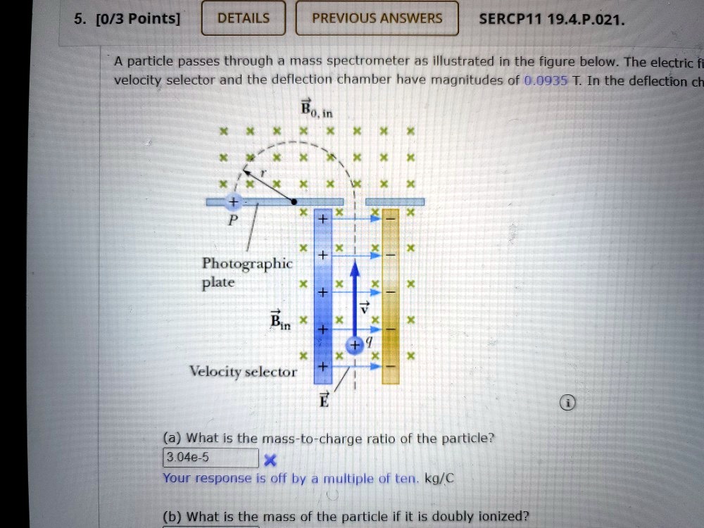 SOLVED: 5 [0/3 Points] DETAILS PREVIOUS ANSWERS SERCP1I 19.4.P.021. particle passes through a ...