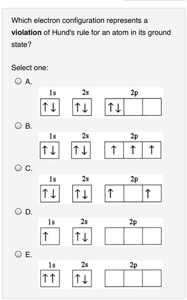 Solved Which Electron Configuration Represents A Violation Of Hunds