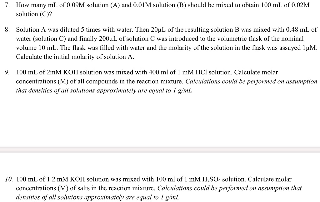 how many ml of 009m solution a and 001m solution solution c should be ...