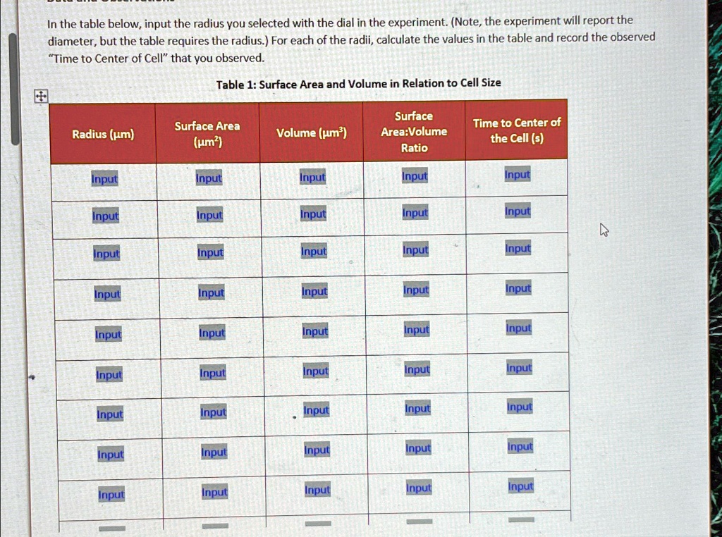 in the table below input the radius you selected with the dial in the ...