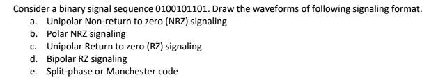 Solved Consider A Binary Signal Sequence 0100101101 Draw The 9827