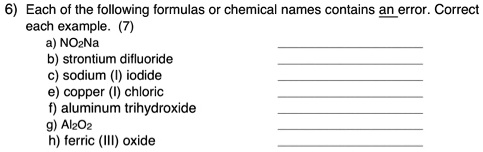 each of the following formulas or chemical names contains an error ...