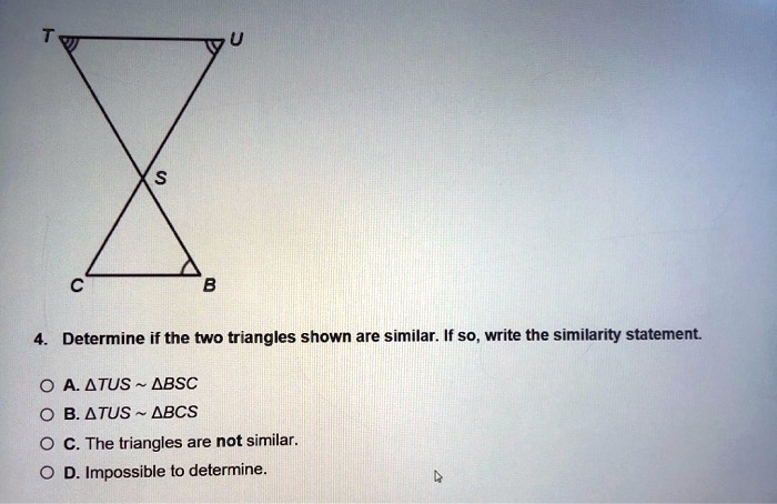 SOLVED: Determine if the two triangles shown are similar. If so, write the similarity statement ...