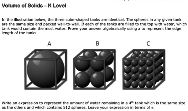 SOLVED: Volume of Solids - K Level In the illustration below the three ...