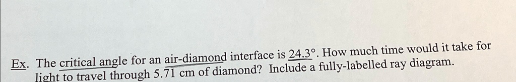 Ex. The critical angle for an air-diamond interface is 24.3°. How much ...