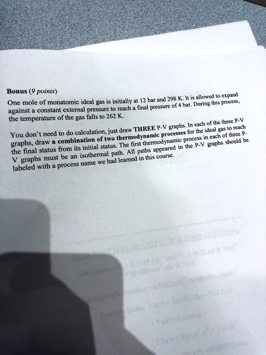 SOLVED: Bonus (9 points) It is allowed expind One mole of monatomic ...