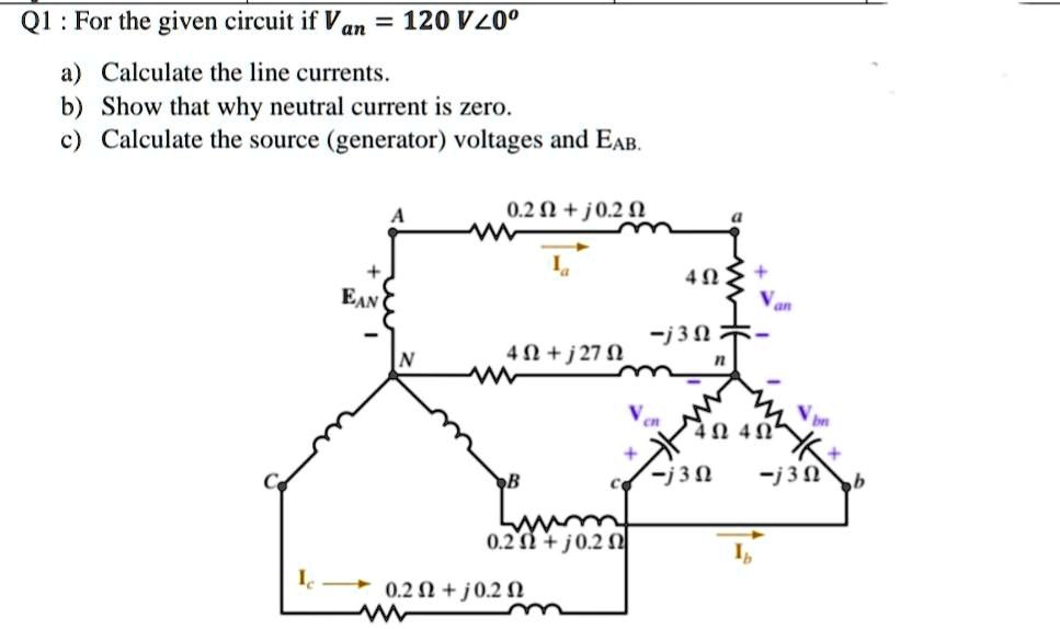 SOLVED: For the given circuit, if Van = 120V: a) Calculate the line currents. b) Show why the ...