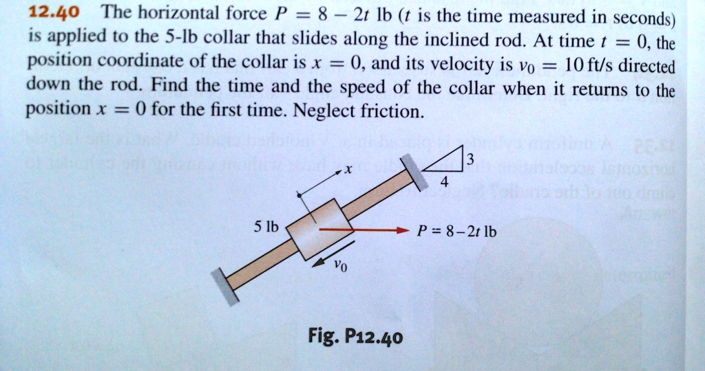 The horizontal force P = 8 - 2t lb (t is the time measured in seconds) is applied to the 5-lb ...