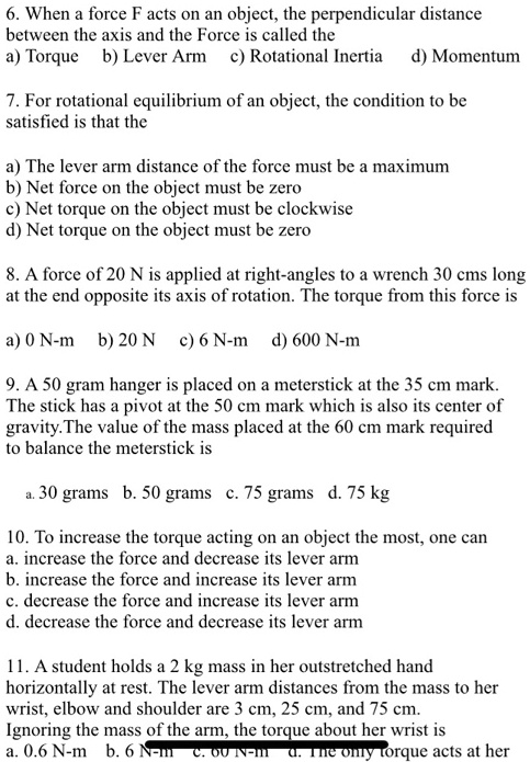 when a force f acts on an object the perpendicular distance between the ...