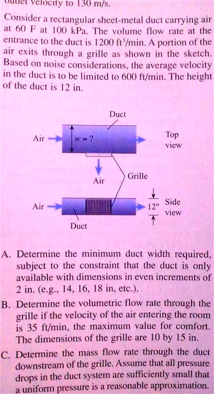 tvelocityto130ms consider a rectangular sheet metal duct carrying air ...