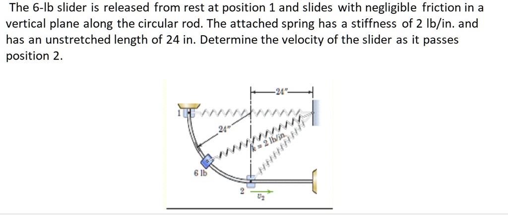 SOLVED: The 6-lb slider is released from rest at position 1 and slides with negligible friction ...