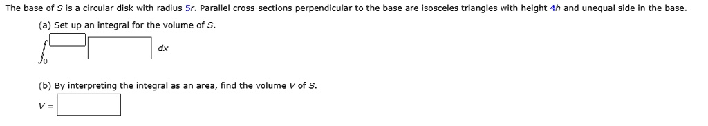 SOLVED: The base of Sis circular disk with radius Sr. Parallel Cross ...