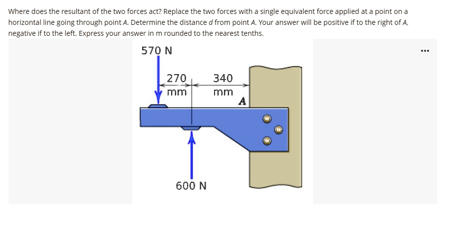 SOLVED: Where does the resultant of the two forces act? Replace the two forces with a single ...