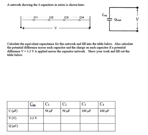 SOLVED: 'A network showing the 4 capacitors in series is shown here: (Please show work) A ...