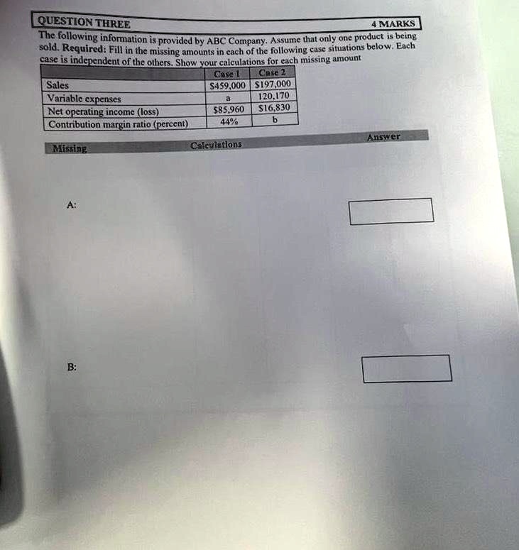 SOLVED: The following information is provided by ABC Company. Assume that only one product is ...