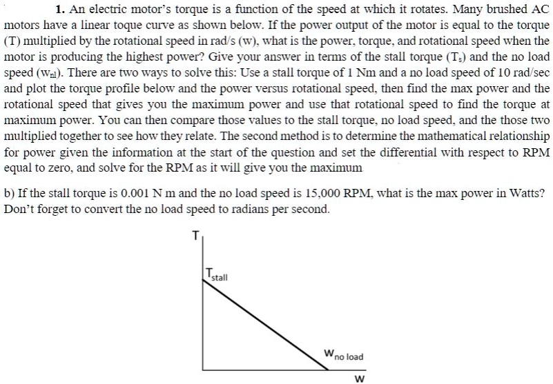 SOLVED: An electric motor's torque is a function of the speed at which ...
