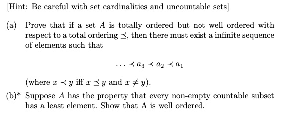 SOLVED: [Hint: Be careful with set cardinalities and uncountable sets] Prove that if sel A is ...