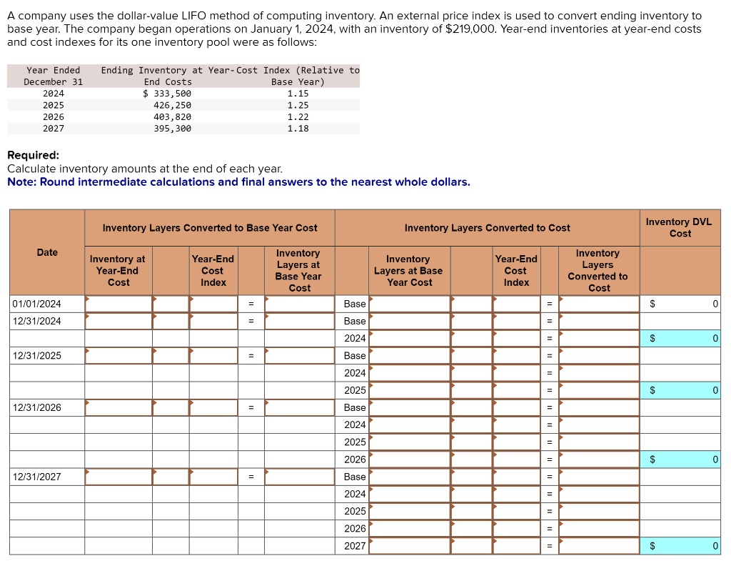 SOLVED: A company uses the dollar-value LIFO method of computing ...