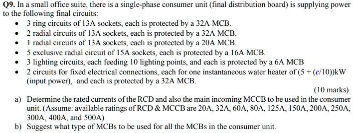 SOLVED: In a small office suite, there is a single-phase consumer unit ...