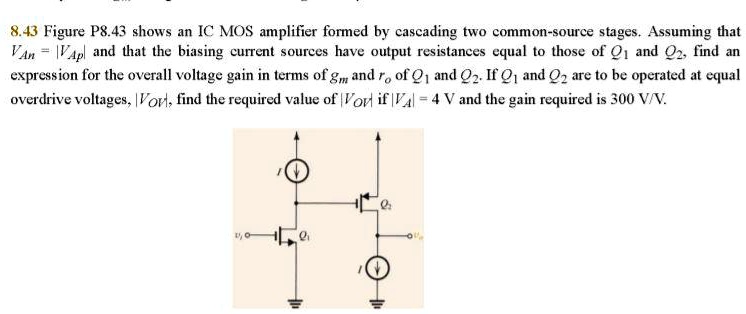 8.43 Figure P8.43 shows an IC MOS amplifier formed by cascading two ...