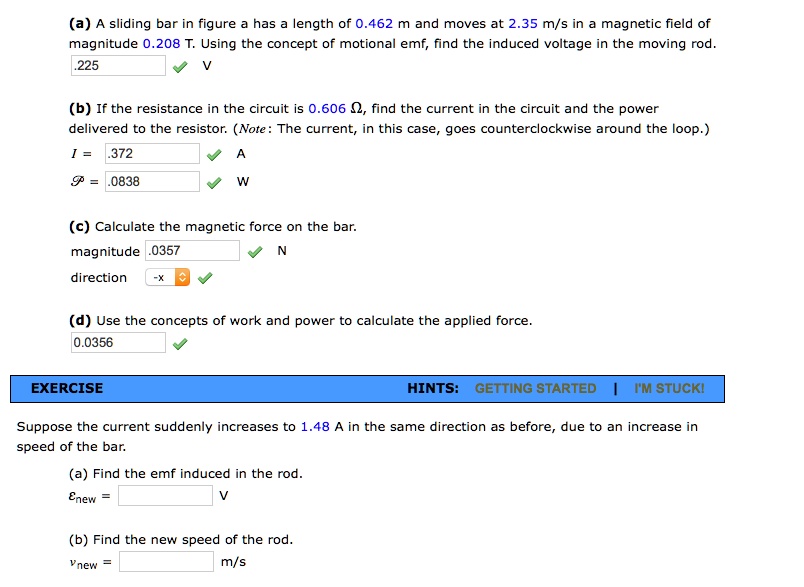 SOLVED: (a) A sliding bar in figure has length of 0.462 m and moves at 2.35 m/s in magnetic ...