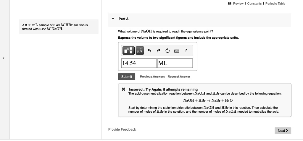 SOLVED: Review I Constants I Periodic Table Part A A 8.00 mL sample of 0.40 M HBr solution is ...