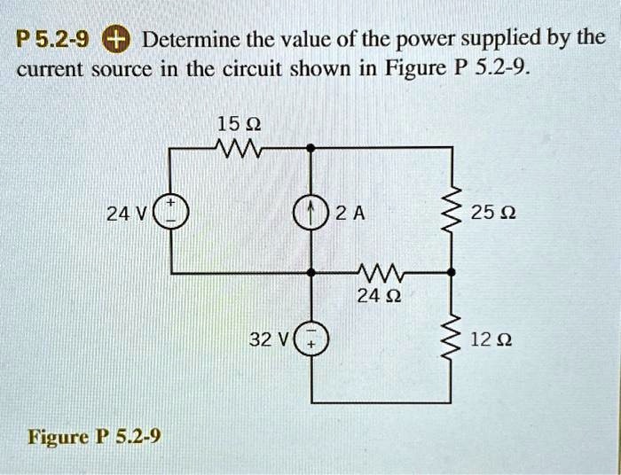 SOLVED: P5.2-9 Determine the value of the power supplied by the current source in the circuit ...