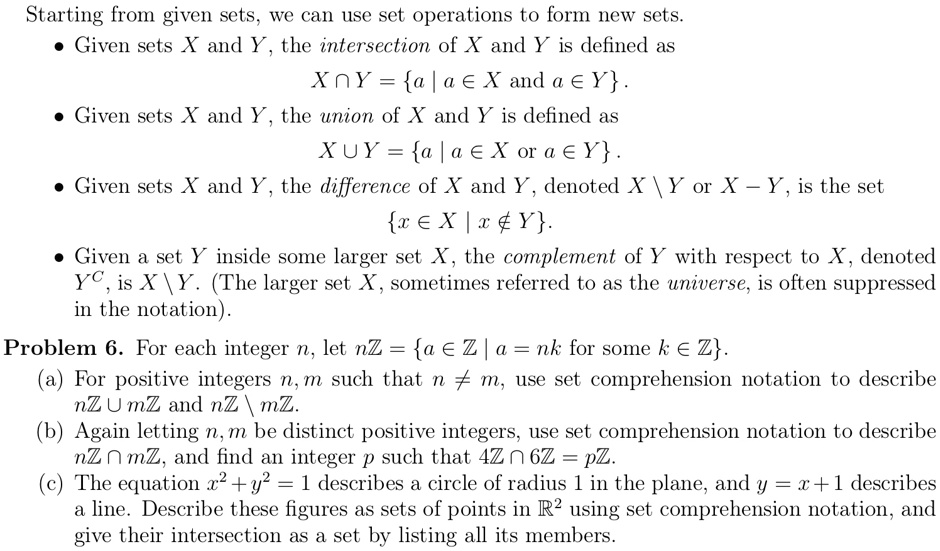 starting from given sets wc can use set operations to form new sets ...