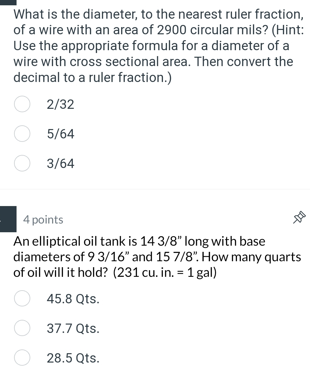 SOLVED: What is the diameter, to the nearest ruler fraction, of a wire ...