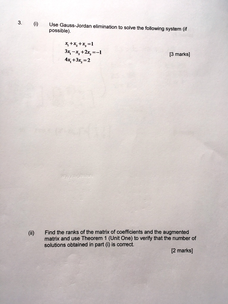 SOLVED:Use Gauss-Jordan elimination to possible) solve the following system (if s+%+1,=1 31, ~x ...