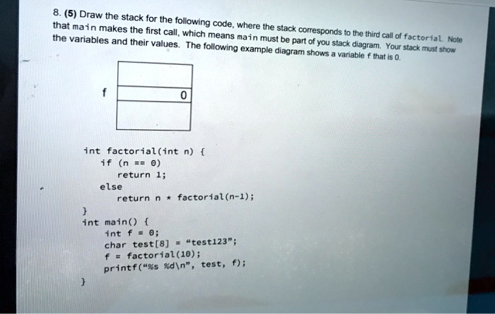 SOLVED: 8.5 Draw the stack for the following code, where the stack ...