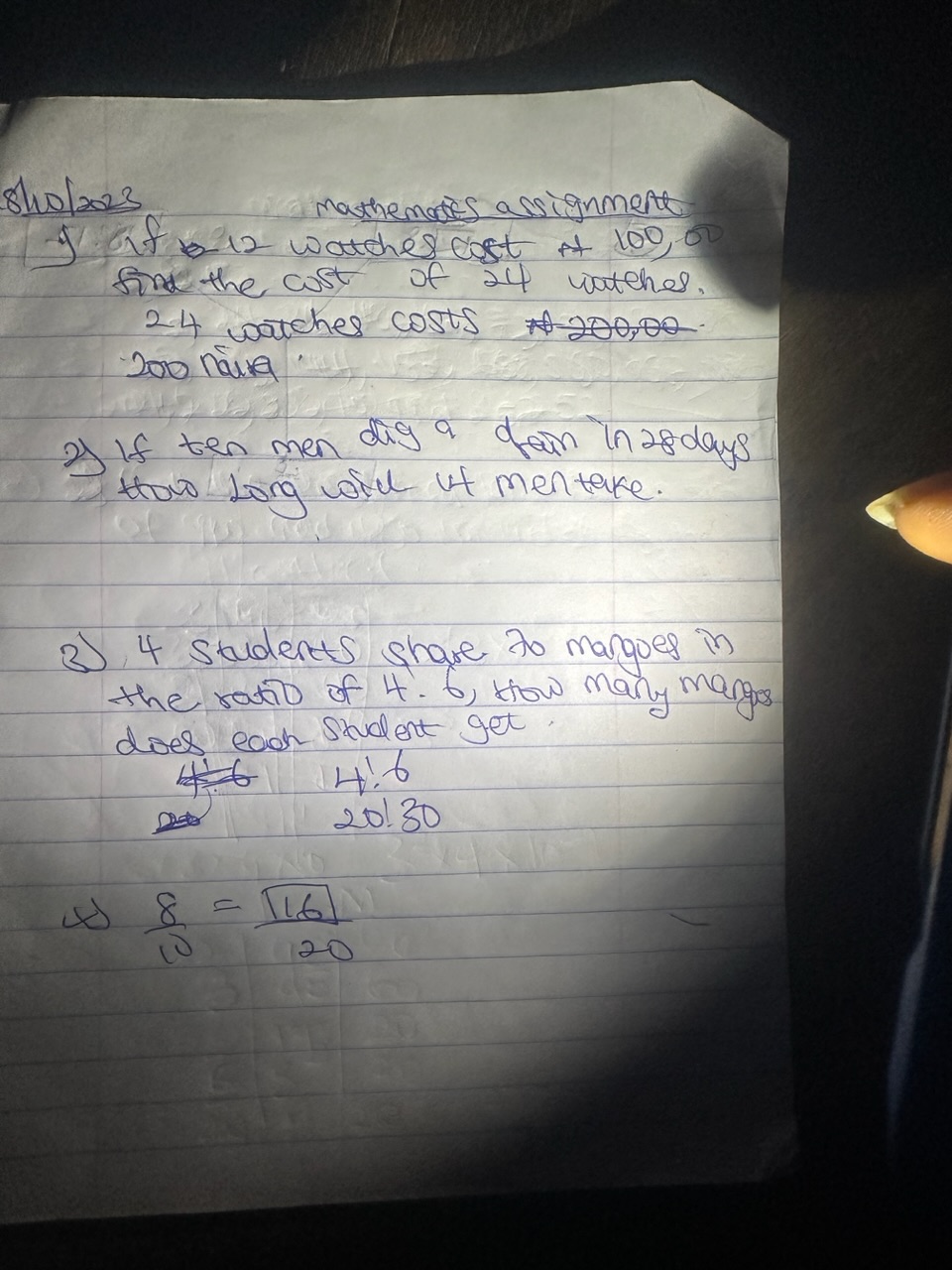 shol2023 mathemates acsignmeit I) if to 12 watches cost it 100, 0 find ...