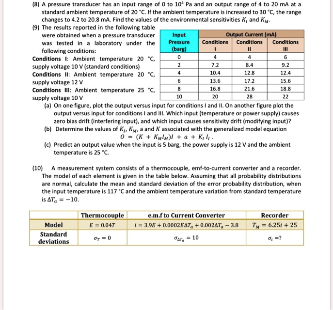 8 a pressure transducer has an input range of 0 to 10 pa and an output range of 4 to 20 ma at a ...