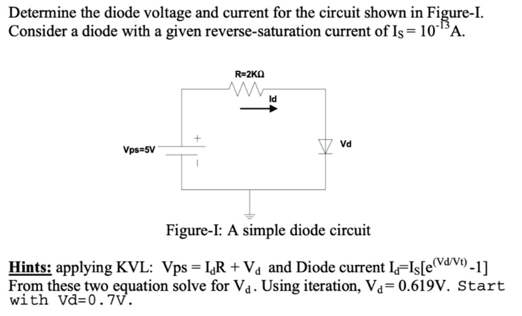 determine the diode voltage and current for the circuit shown in figure i consider a diode with ...