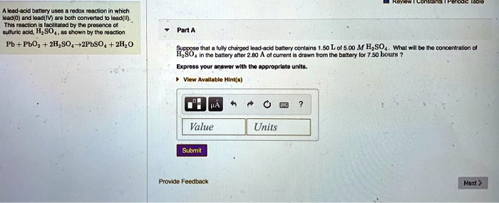 SOLVED: A lead-acid battery uses a redox reaction in which lead(II) and ...