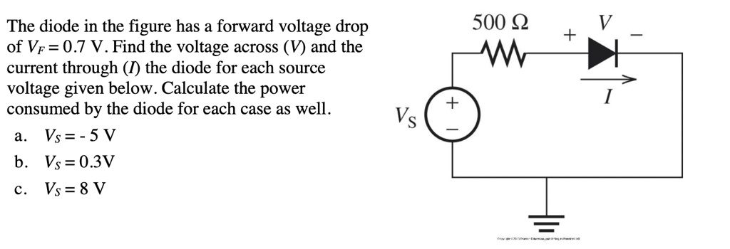The diode in the figure has a forward voltage drop of VF = 0.7 V. Find ...