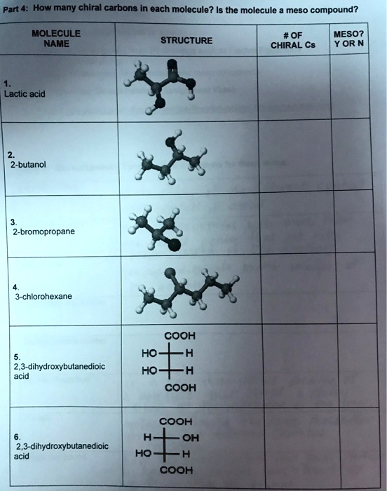 SOLVED: Part 4: How many chiral carbons in each molecule? Is the ...