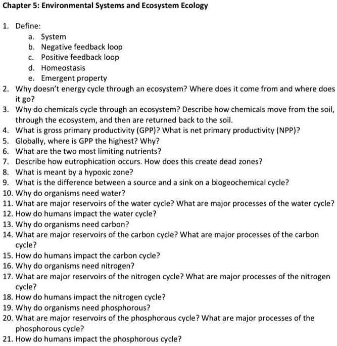 chapter 5 environmental systems and ecosystem ecology define system ...