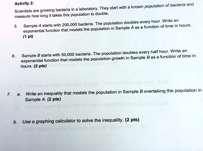 SOLVED: Activity 2: known population of bacteria and growing bacteria ...