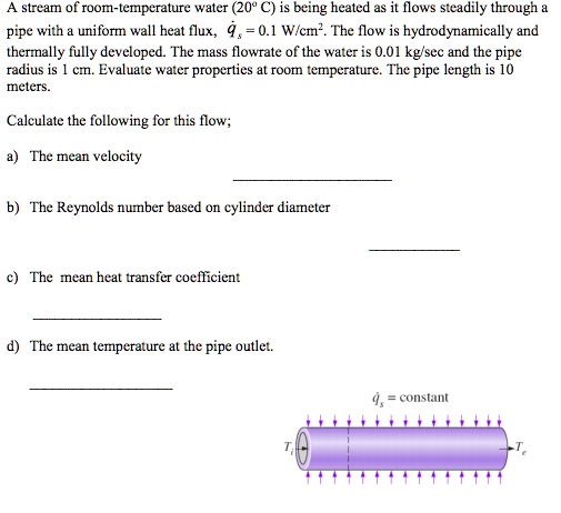 SOLVED: A stream of room-temperature water (20Â°C) is being heated as it flows steadily through ...