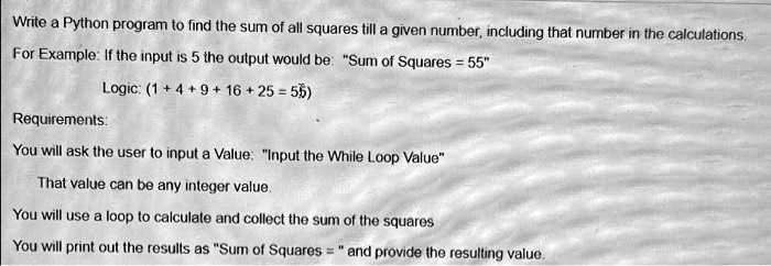 Write a Python program to find the sum of all squares till a given number, including that number ...